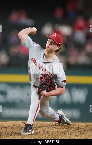 February 24, 2024: Razorback pitcher Brady Tygart #25 follows through ...
