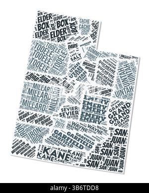 Utah text style counties. State region names word clouds in English ...