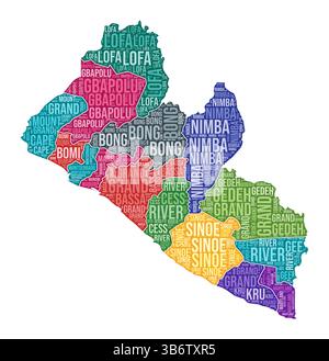 Liberia Word Cloud. Region names of the country in English language ...