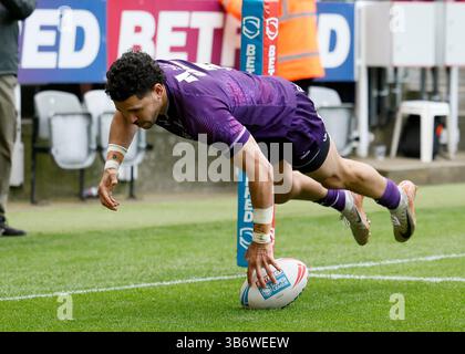 Jacob Gagai of Huddersfield Giants during pre-game warm up during the ...