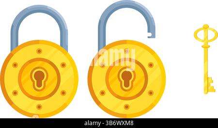 Illustration of detailed round locks with open and closed lock and key ...