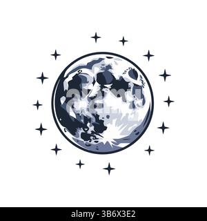 Stylized Moon Illustration with Surrounding Stars Stock Vector Image ...