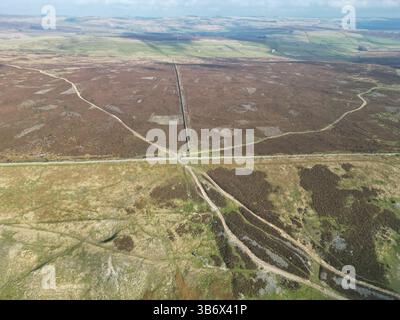 Aerial view of moorland near Reeth in the Yorkshire Dales, showing dry ...