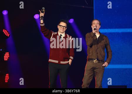 Bobby Bones, James Van der beek speak during the iHeart Country Festival at the Moody Center on ...