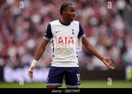 Tottenham Hotspur's Mathys Tel during the Premier League match at the ...