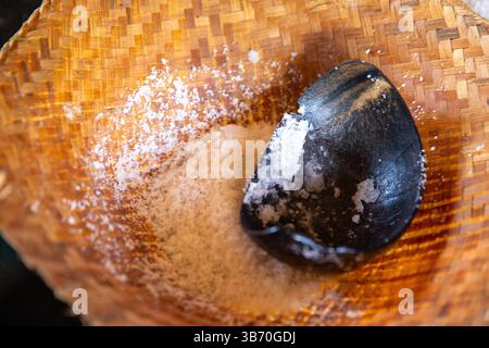 Indonesian Black Volcano Salt Making in the Kusamba Village Stock Photo ...
