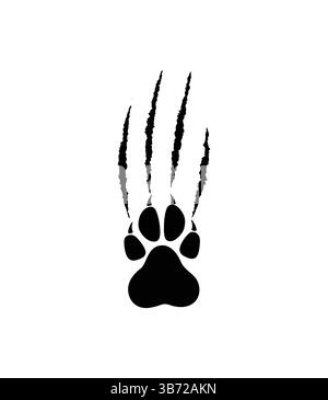 Dog or Wolf Paw print with scratches. Black Silhouette, contour, red ...