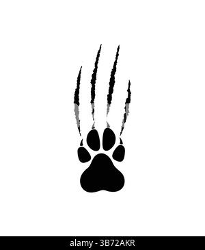 Dog or Wolf Paw print with scratches. Black Silhouette, contour, red ...