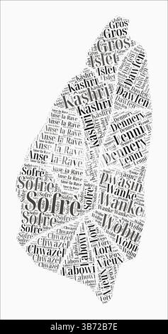 Saint Lucia regions map word cloud. Saint Lucia region names. Black and ...