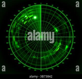 Ship radar screen or military sonar digital display with vector targets ...