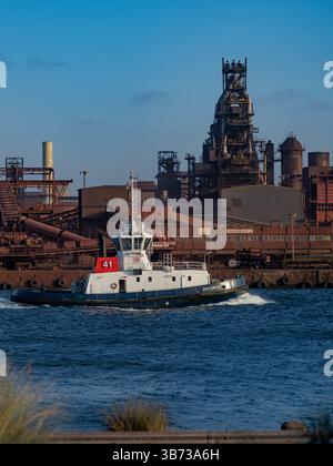 Blast furnace and general view of the Arcelor Mittal Dunkirk steelworks ...
