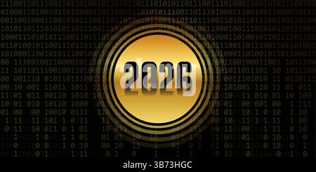 2026 golden number on binary code background vector illustration Stock ...