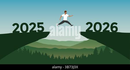 man jumping over a cliff from 2024 to 2025 vector ilustration Stock ...