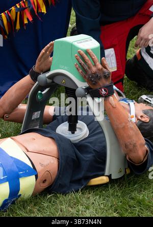 Lucas Chest Compression System on demonstration dummy, UK Stock Photo ...