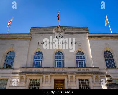 Architectural façade of Hackney Town Hall showing local governance and ...