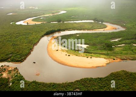 Aerial photograph of the meandering River Dungu in the Garamba National ...