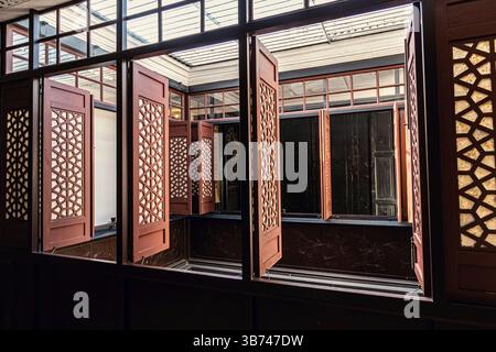 Antique Chinese carved wood windows in a Qing Dynasty building in ...