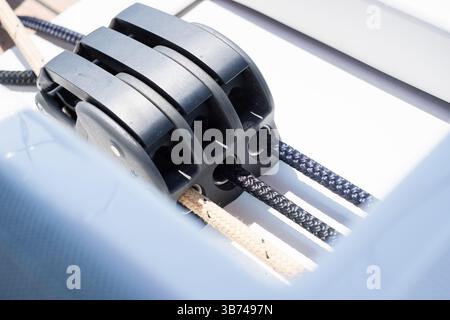Sailing yacht ropes, stopper and winch. Sailboat equipment details ...
