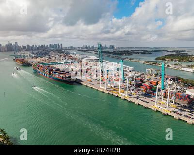 Miami, Florida - February 12, 2025: Aerial Miami port with cargo ...