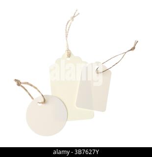 Different blank tags with strings isolated on white Stock Photo - Alamy
