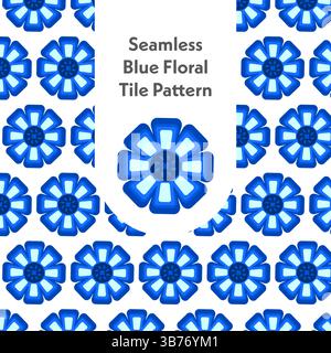 A seamless blue tile-inspired floral pattern, ideal for prints ...