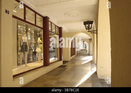 Moated castle arcade arcades columns passage Germany Bavaria Inn ...