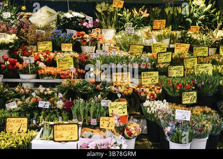 Munich, GERMANY - 9 MARCH 2018: A flower shop. A flower stall in ...