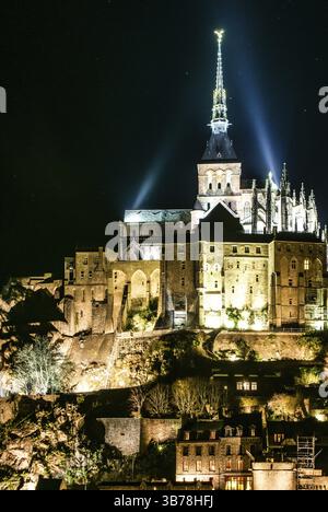View of the inner part of Le Mont Saint Michel medieval town. Normandy ...
