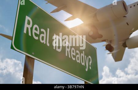 Real ID? Green Road Sign with Low Flying Airplane Just Above with ...