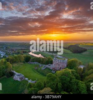 Aerial view at sunset of Norham Castle one of the most important ...