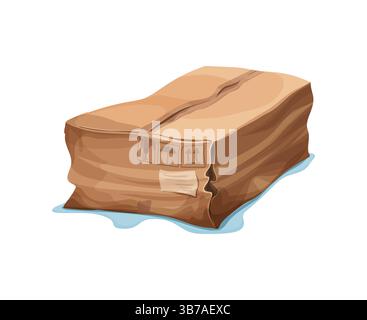 Crushed, damaged and crumpled cardboard delivery box package, vector ...