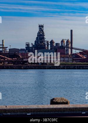 Blast furnace and general view of the Arcelor Mittal Dunkirk steelworks ...