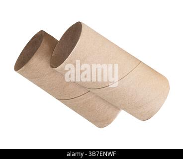 Side view of tissue paper cores in stack is isolated on white ...