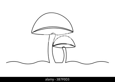 Continuous one line drawing of mushroom. Vector illustration Stock ...