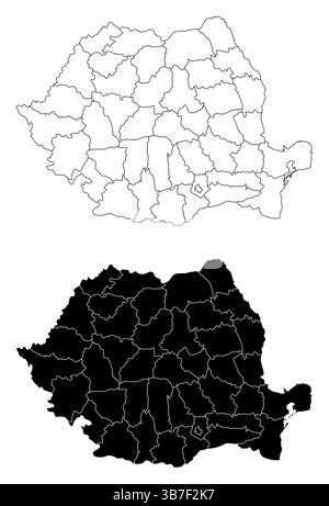 Detailed outline Romania map with counties boundaries on white ...