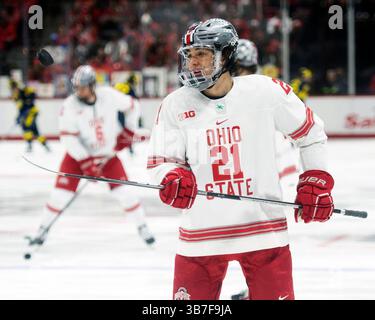 ANN ARBOR, MI - FEBRUARY 21: The Maize Rage student section cheers as ...
