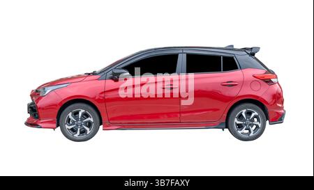 Side view of mini or small red sports hatchback car is isolated on ...