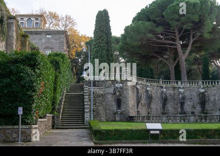 Curved Stone Terrace with Statues and Fountain at the Historic Villa ...
