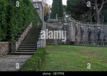 Curved Stone Terrace with Statues and Fountain at the Historic Villa ...