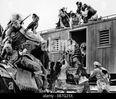 Native American bandits robbing weapons from train, on-set of the film ...