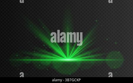 Green radial spotlight with glowing rays and floating particles. Ideal ...