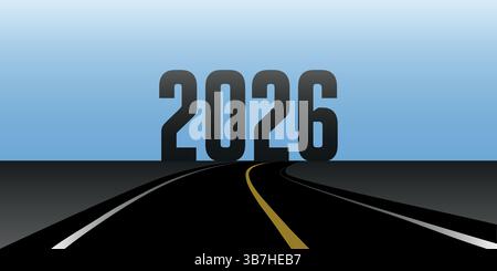 asphalt road direction 2026 blue sky background vector illustration ...