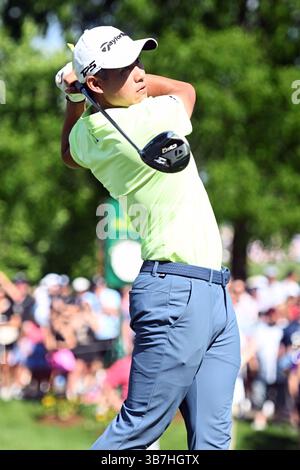 Collin Morikawa tees off at the 12th hole during a practice round for ...
