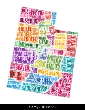 Utah Word Cloud. State shape with county division. Utah typography ...