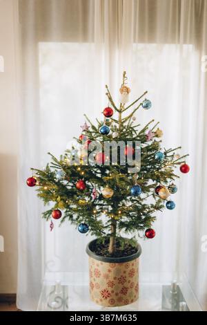 photo spherical-shaped Christmas decorations hanging on the branch of a ...