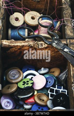 Retro wooden sewing spools Stock Photo - Alamy