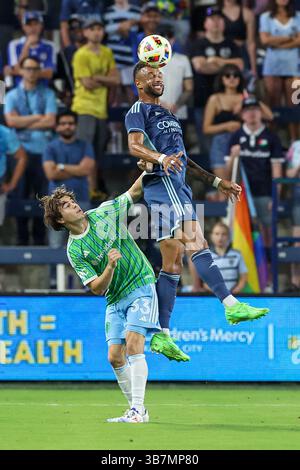 Seattle Sounders FC defender Cody Baker (33) laughs with midfielder Obed Vargas (18) as Inter ...