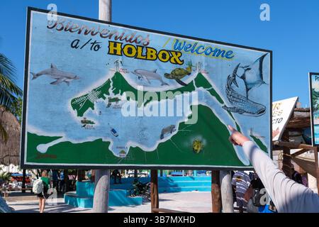 Holbox, Mexico - 9 February 2025: Hand-painted tourist map of Holbox ...