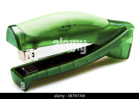 Bright green stapler with staples isolated on white Stock Photo - Alamy