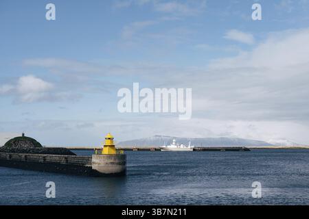A large yellow lighthouse in Iceland, Reykjavik Stock Photo - Alamy